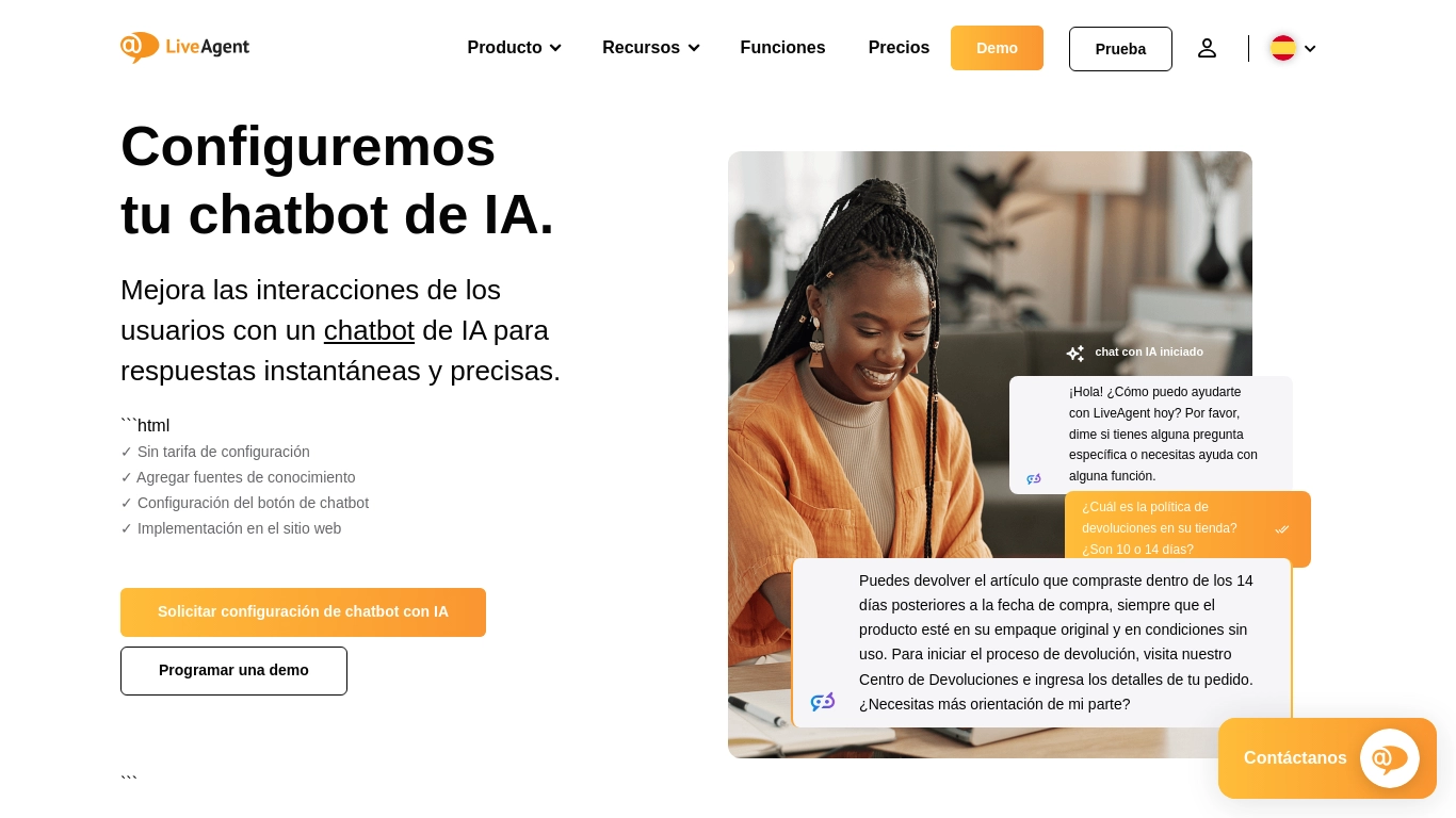 Servicio de configuración de chatbot de IA - LiveAgent