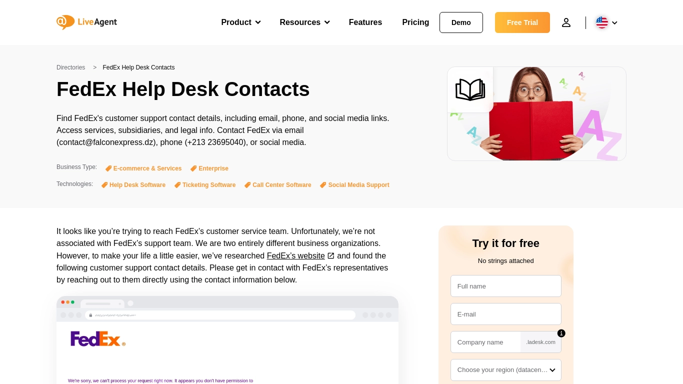 FedEx Help Desk Contacts - LiveAgent