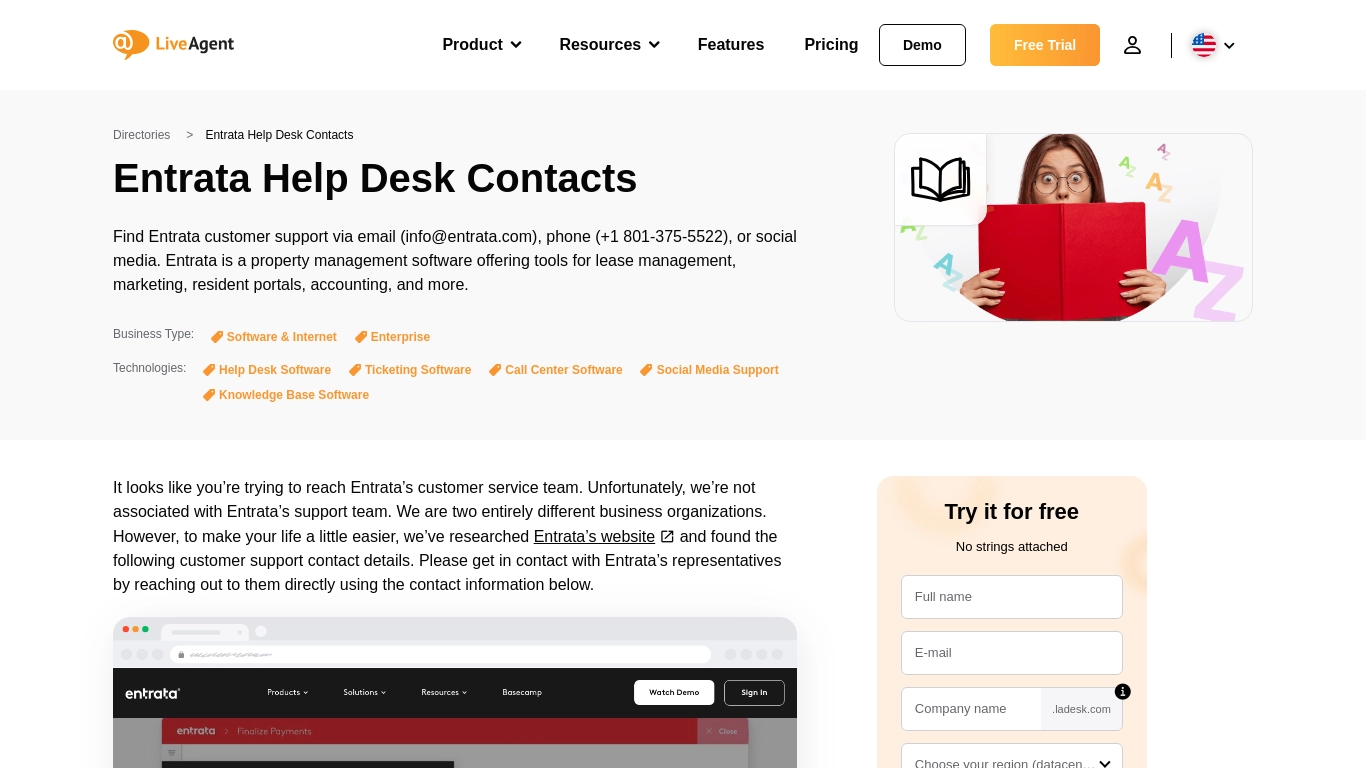 Entrata Help Desk Contacts - LiveAgent