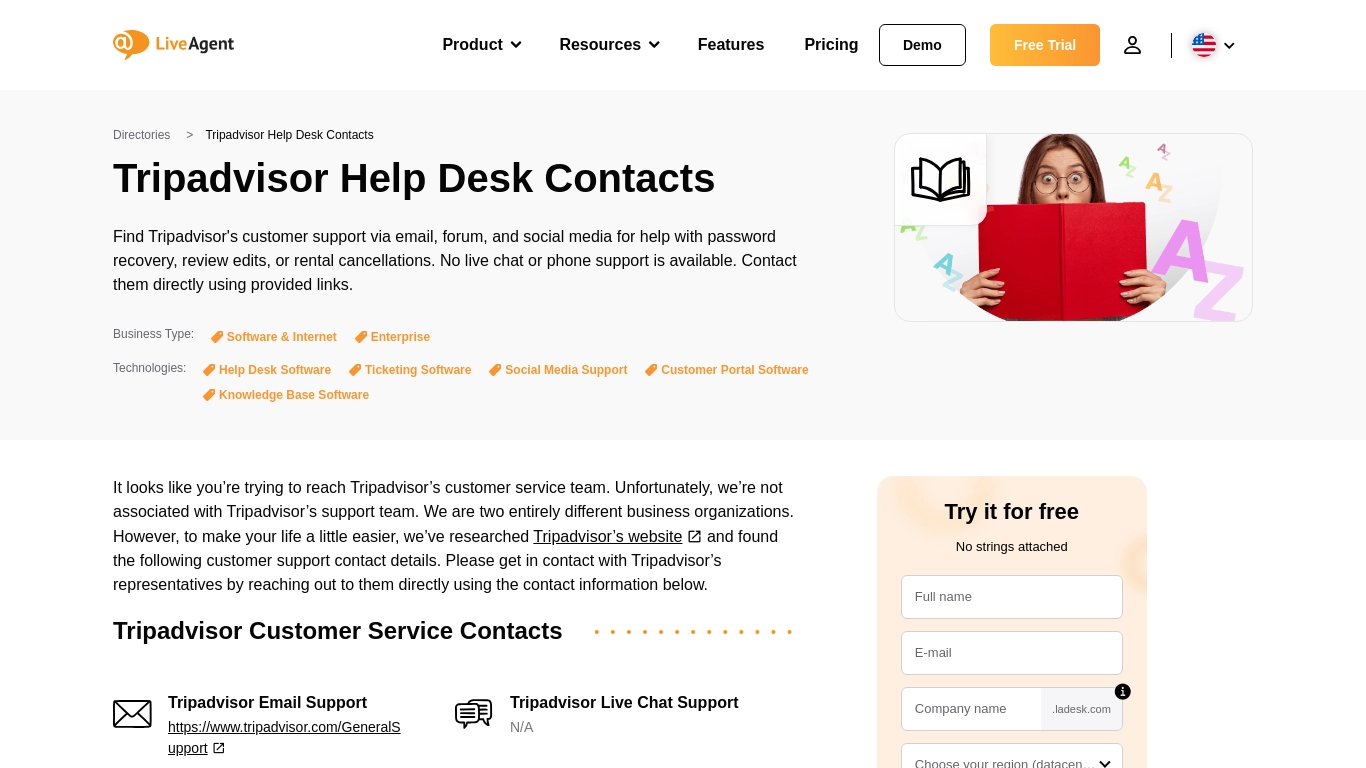 Tripadvisor Help Desk Contacts - LiveAgent