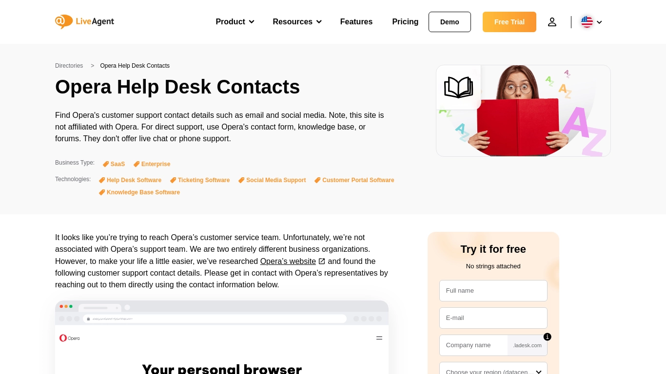Opera Help Desk Contacts - LiveAgent