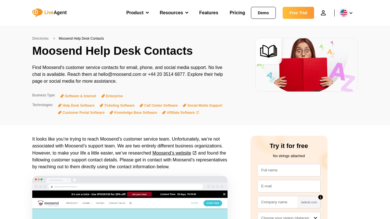 Moosend Help Desk Contacts - LiveAgent