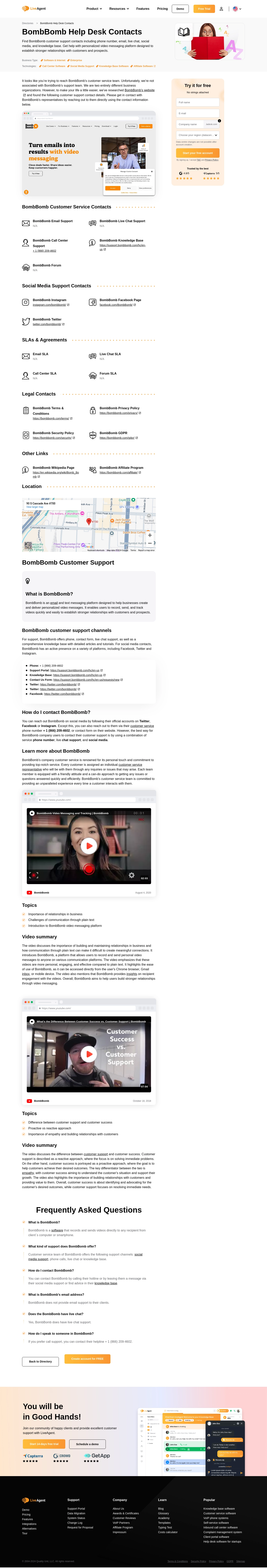 BombBomb Help Desk Contacts - LiveAgent