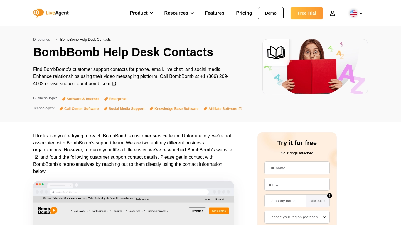 BombBomb Help Desk Contacts - LiveAgent