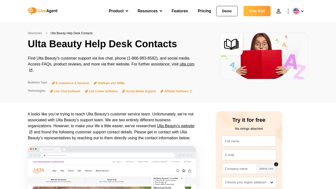 Ulta Beauty Help Desk Contacts - LiveAgent