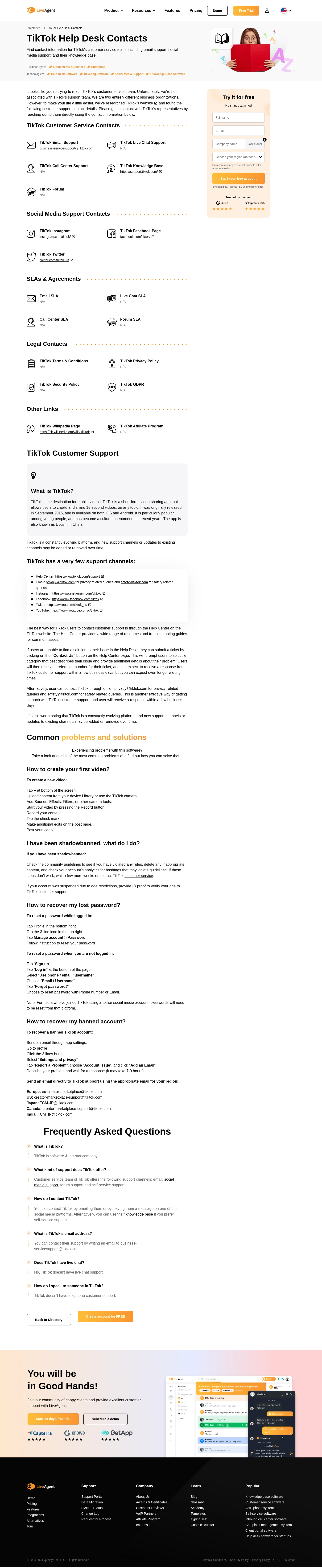 TikTok Help Desk Contacts - LiveAgent