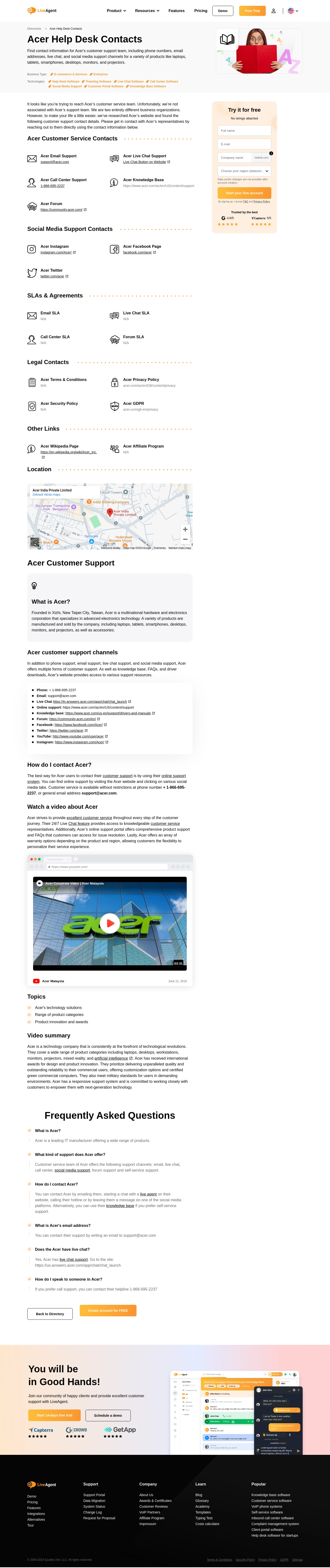 Acer Help Desk Contacts - LiveAgent