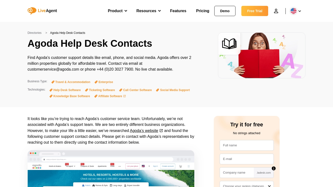 Agoda Help Desk Contacts - LiveAgent