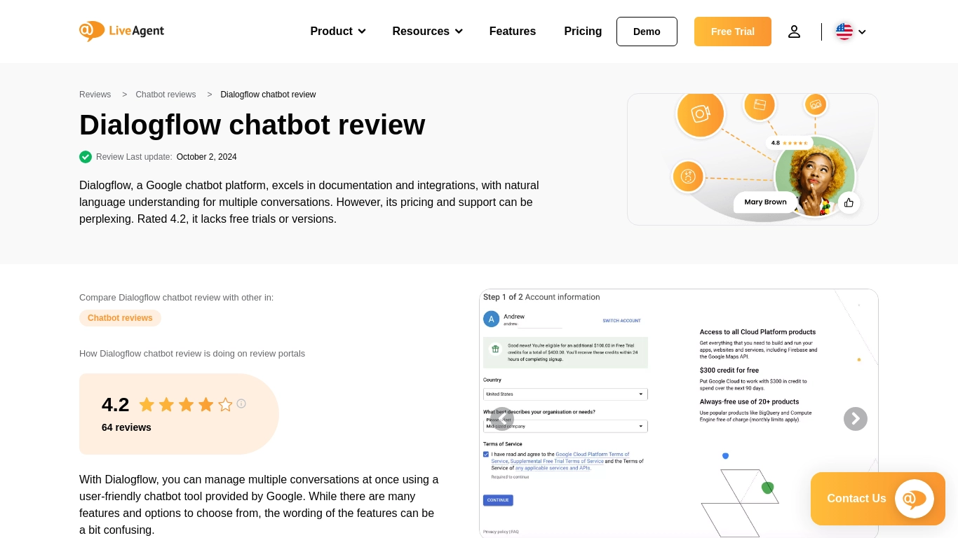 Dialogflow Chatbot Review: Features & Use