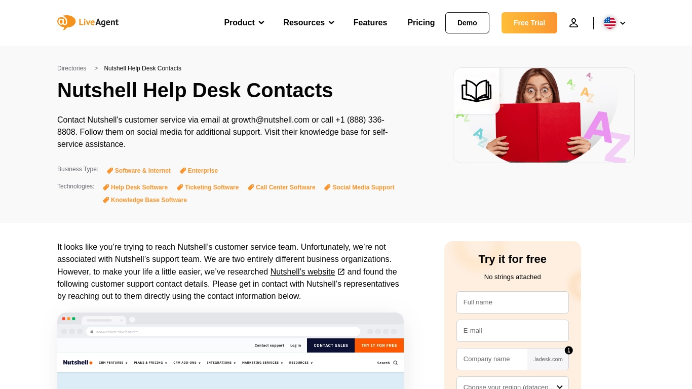 Nutshell Help Desk Contacts - LiveAgent