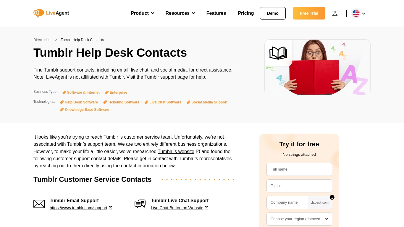 Tumblr Help Desk Contacts - LiveAgent