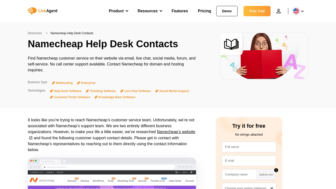 Namecheap Help Desk Contacts - LiveAgent