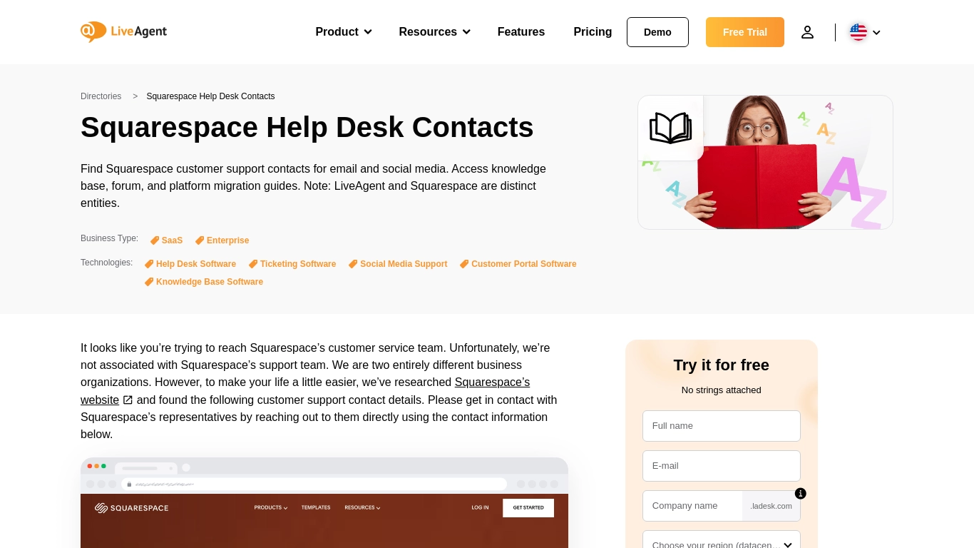 Squarespace Help Desk Contacts - LiveAgent