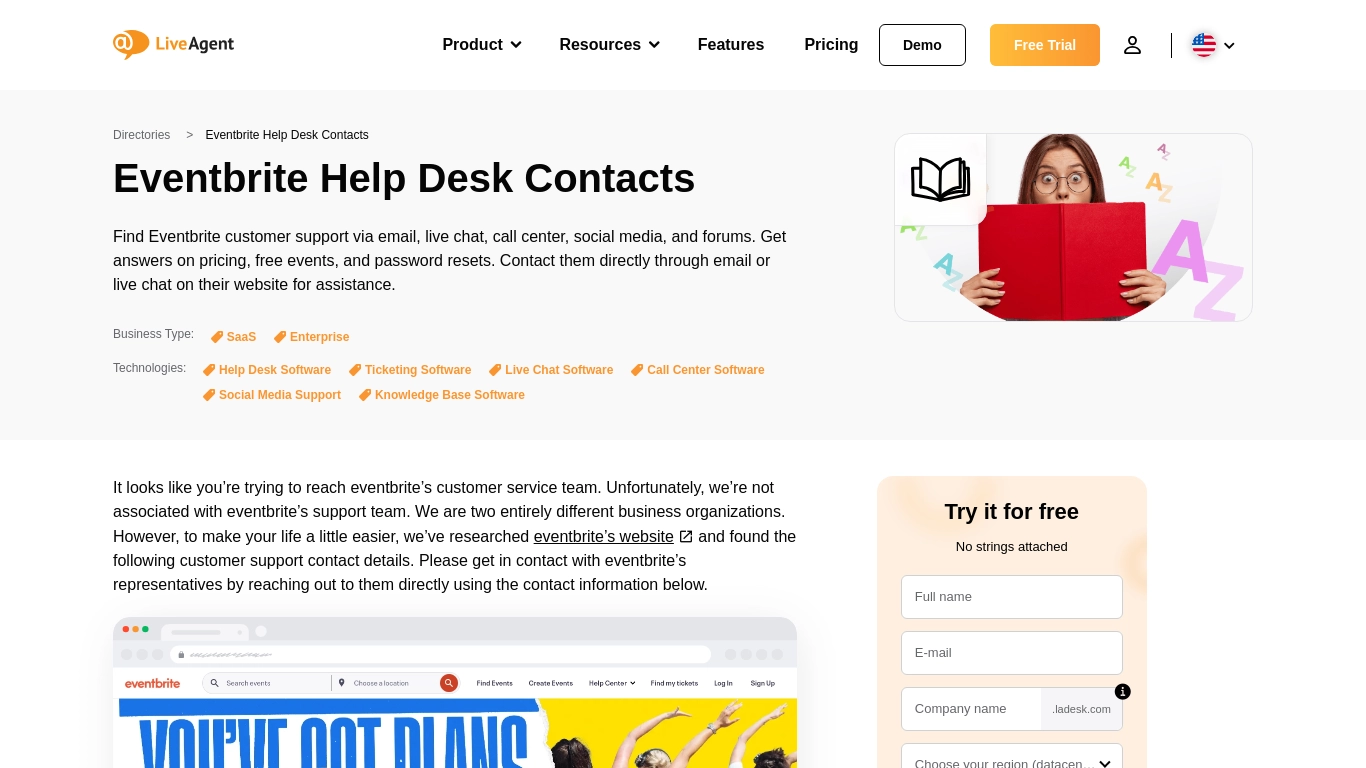 Eventbrite Help Desk Contacts - LiveAgent