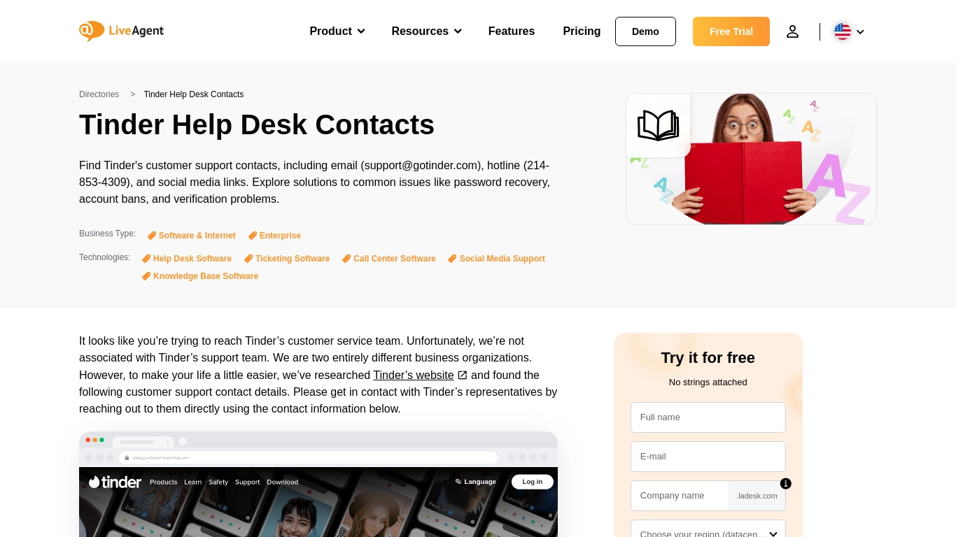 Tinder Help Desk Contacts - LiveAgent