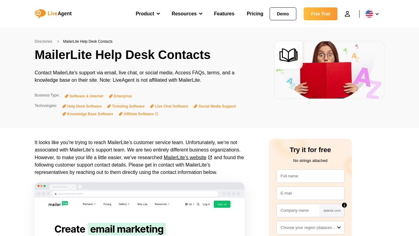 MailerLite Help Desk Contacts - LiveAgent