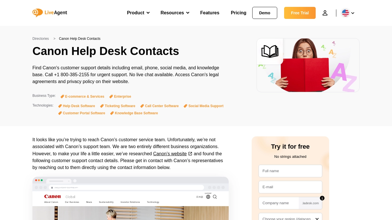 Canon Help Desk Contacts - LiveAgent