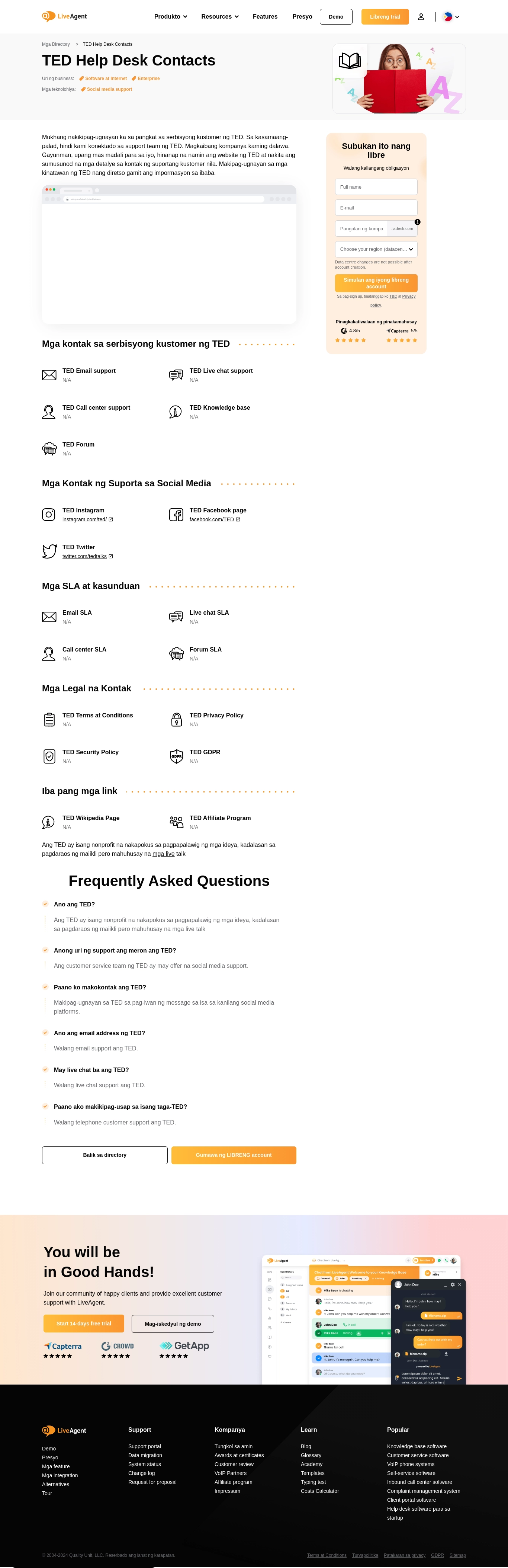 TED Help Desk Contacts - LiveAgent