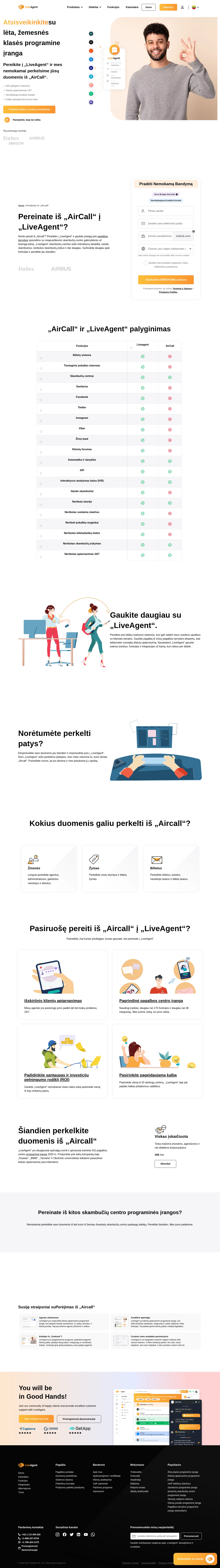 Perėjimas iš „Aircall“ - LiveAgent