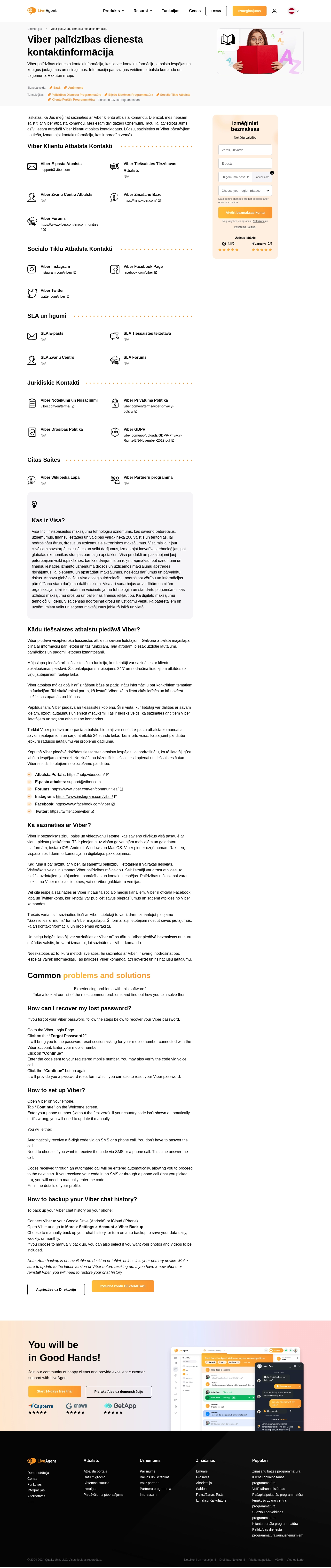 Viber palīdzības dienesta kontaktinformācija - LiveAgent
