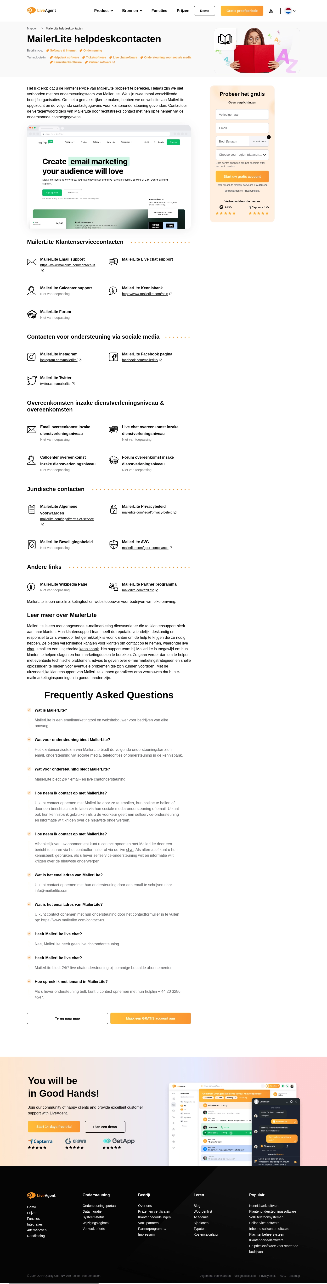 MailerLite helpdeskcontacten - LiveAgent