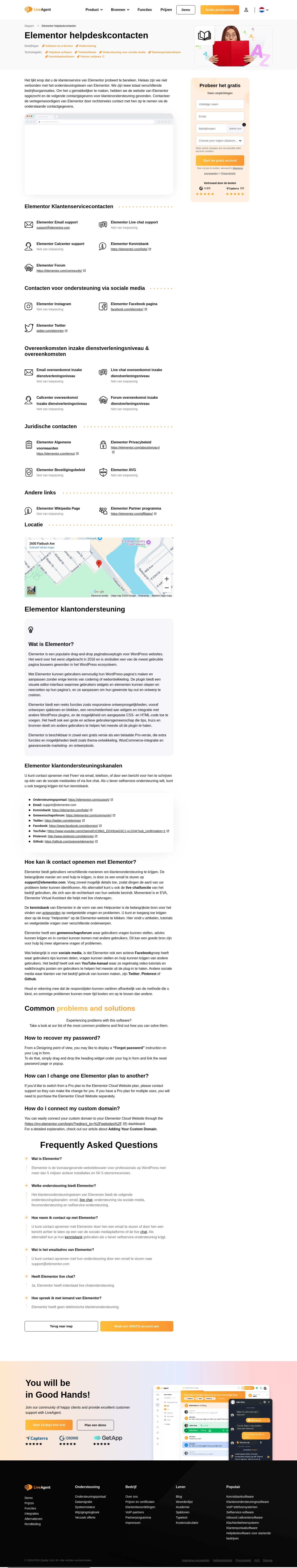 Elementor helpdeskcontacten - LiveAgent