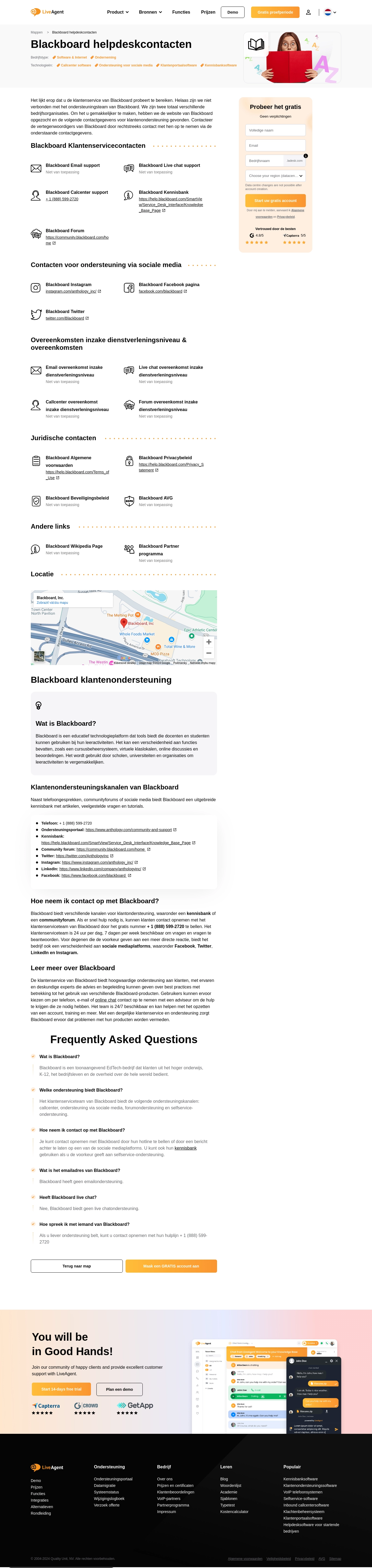 Blackboard helpdeskcontacten - LiveAgent