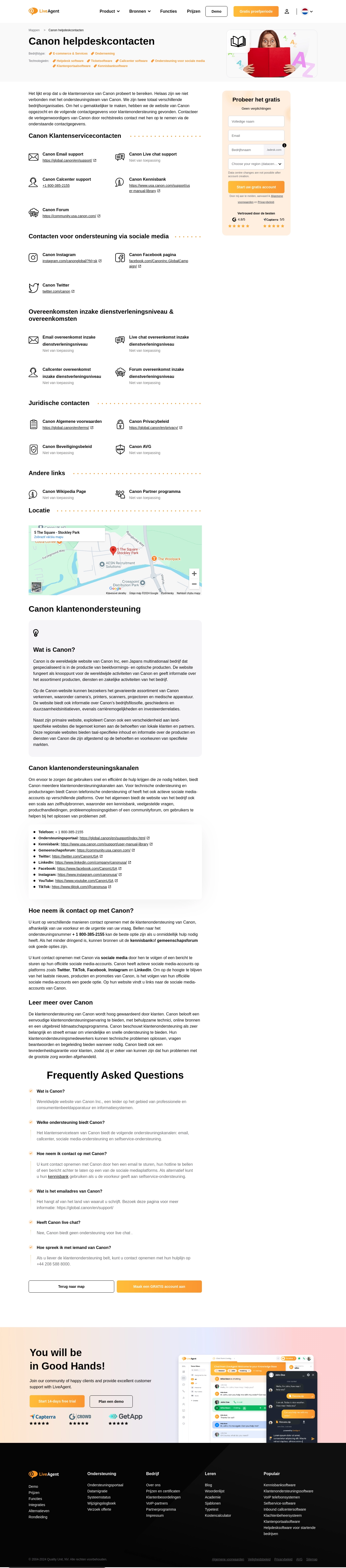 Canon helpdeskcontacten - LiveAgent