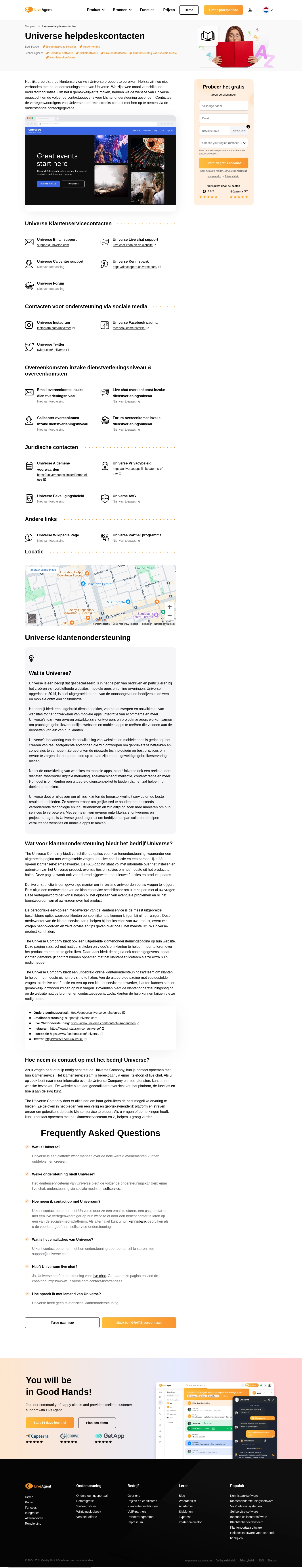 Universe helpdeskcontacten - LiveAgent