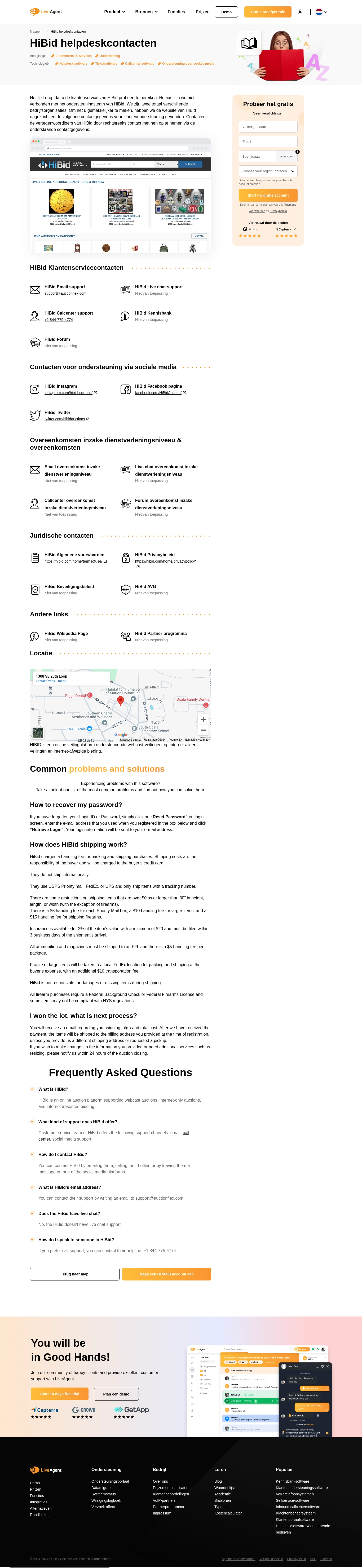 HiBid helpdeskcontacten - LiveAgent