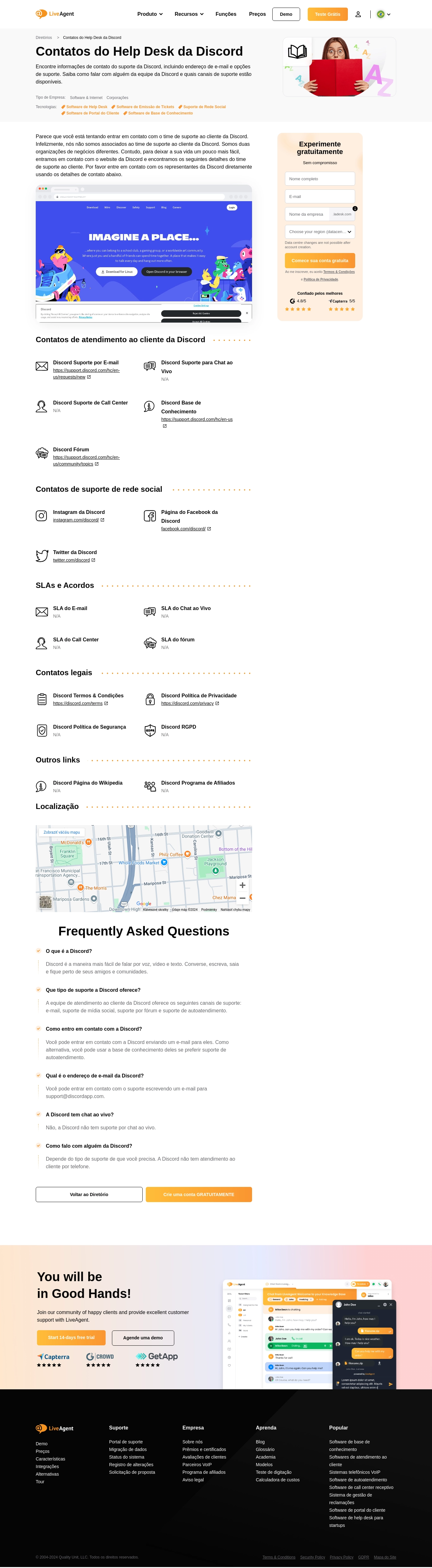 Contatos do Help Desk da Discord - LiveAgent