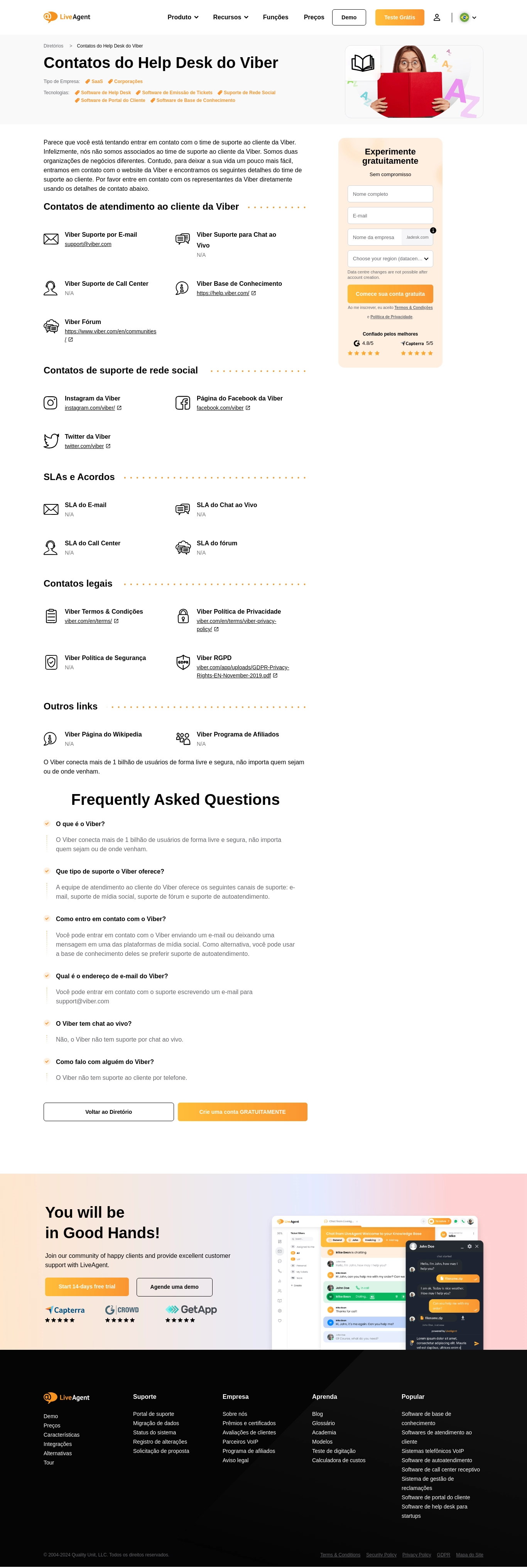Contatos do Help Desk do Viber - LiveAgent