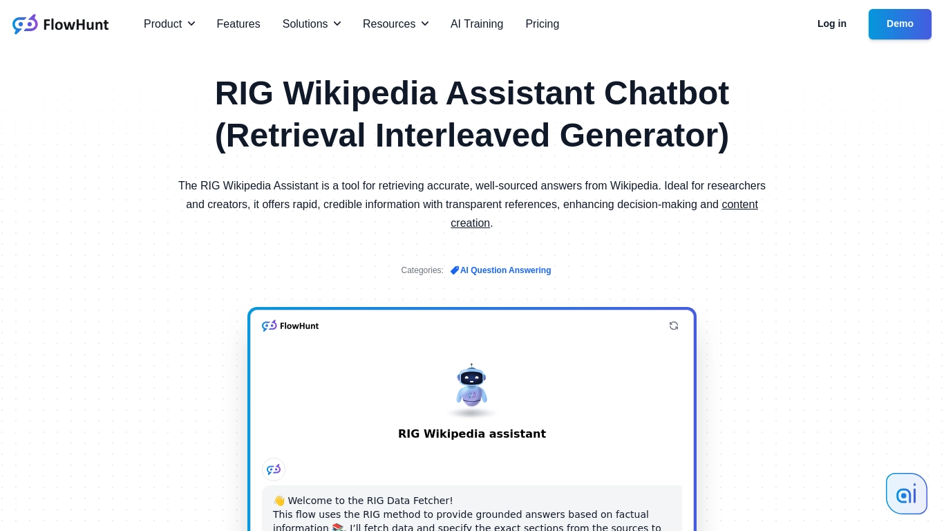 RIG Wikipedia Assistant Chatbot (Retrieval Interleaved Generator) | FlowHunt