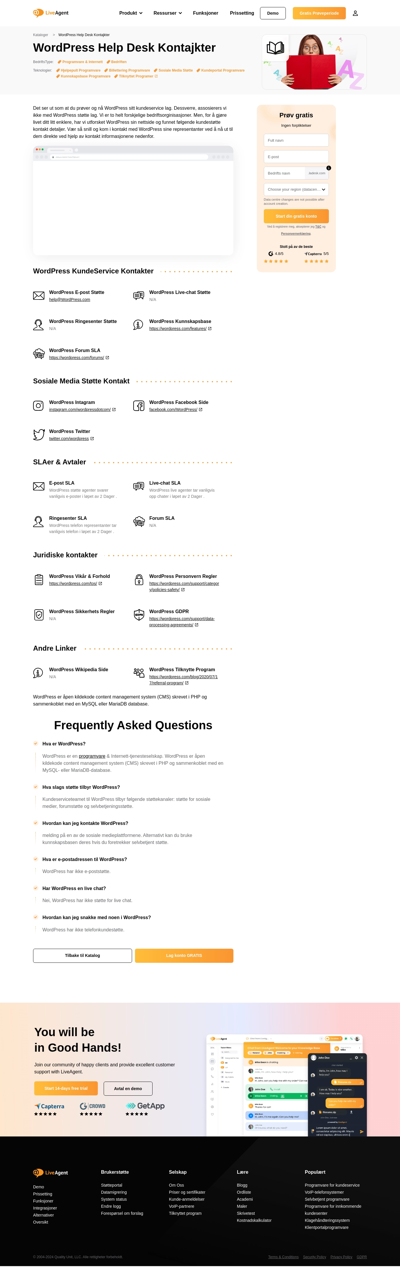 WordPress Help Desk Kontajkter - LiveAgent