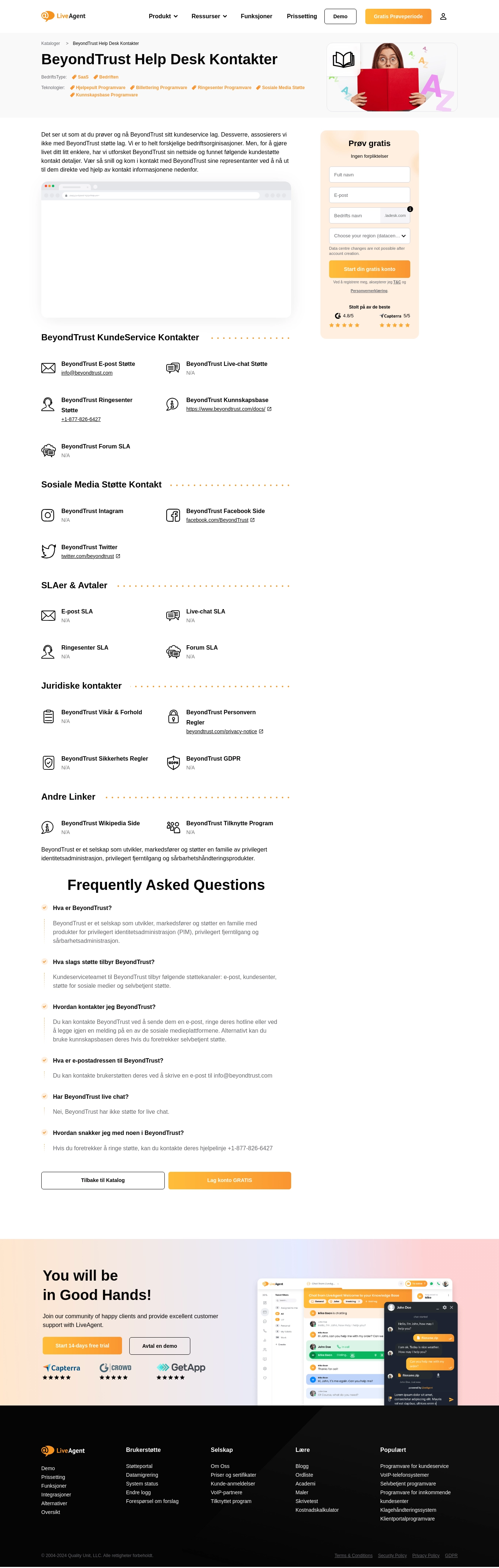 BeyondTrust Help Desk Kontakter - LiveAgent